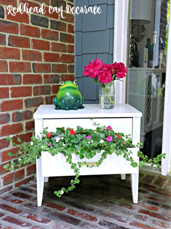 thrifty nightstand turned flower planter
